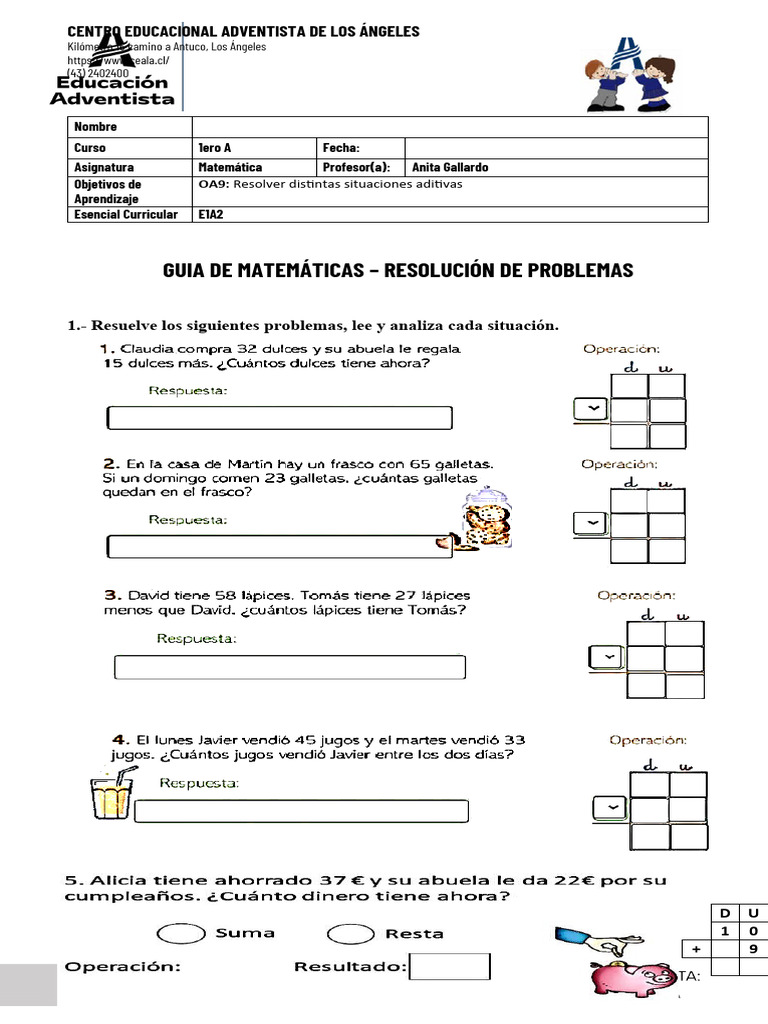 Guía de Resolución de Problemas Suma y Resta | PDF