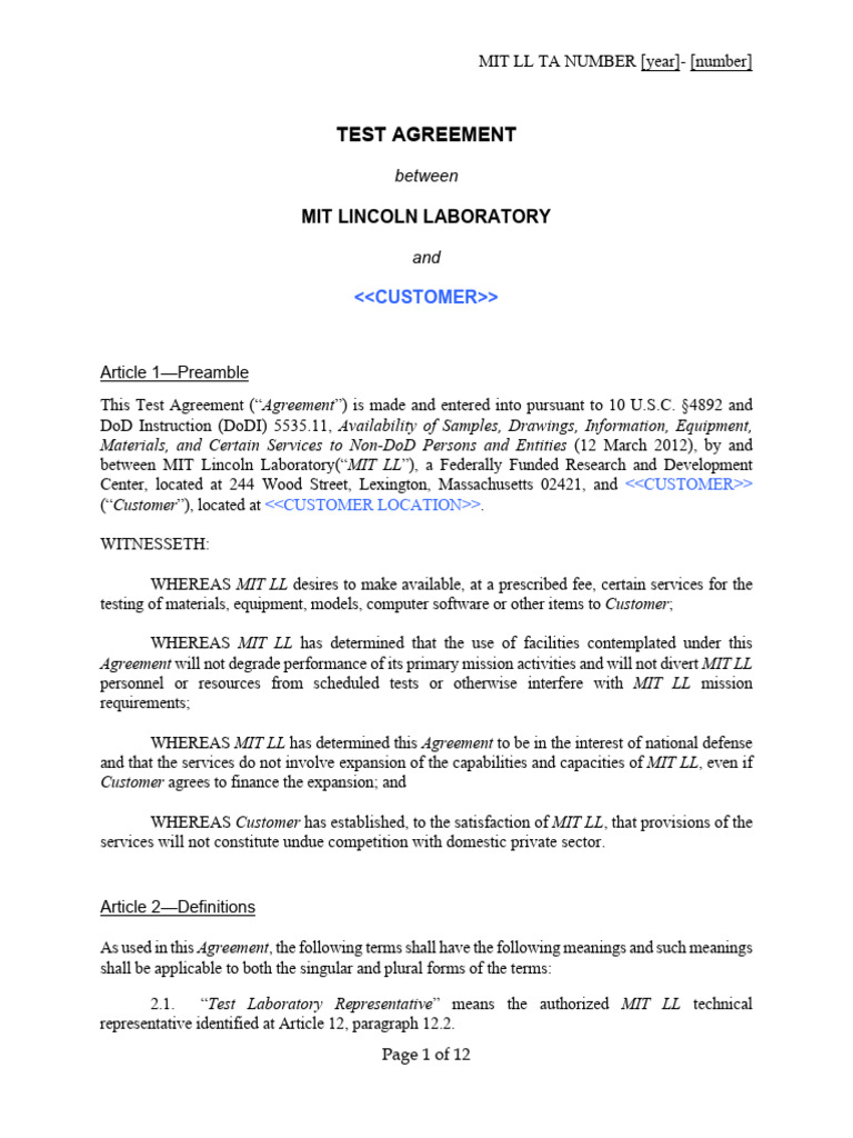 MIT LL Testing Agreement Template _Nov_2023 | Download Free PDF ...