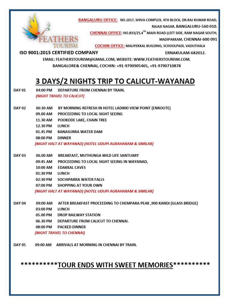 3 Days-Wayanad 8-14 Person | PDF | Payments | Fee