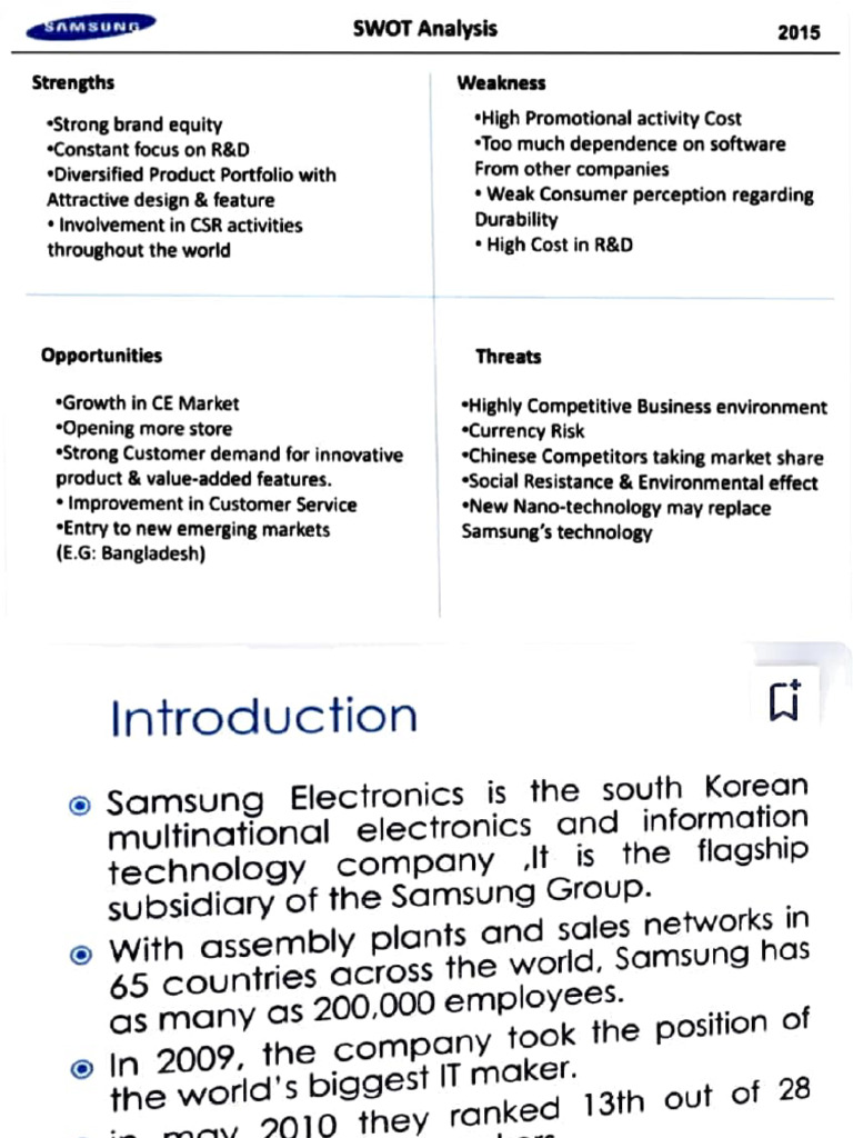 Swot and Product of Samsung | PDF | Samsung | Business