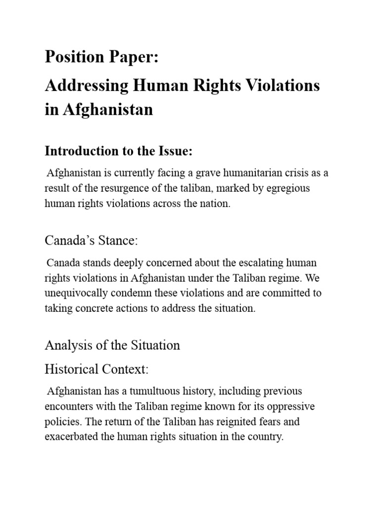 Position Paper (Addressing Human Rights Violations in Afghanistan) | PDF