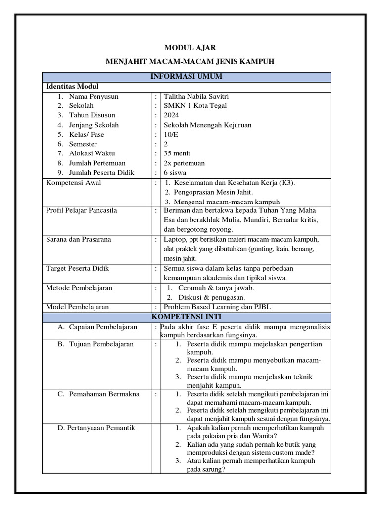 Modul Ajar Macam Macam Kampuh | PDF | Komputer