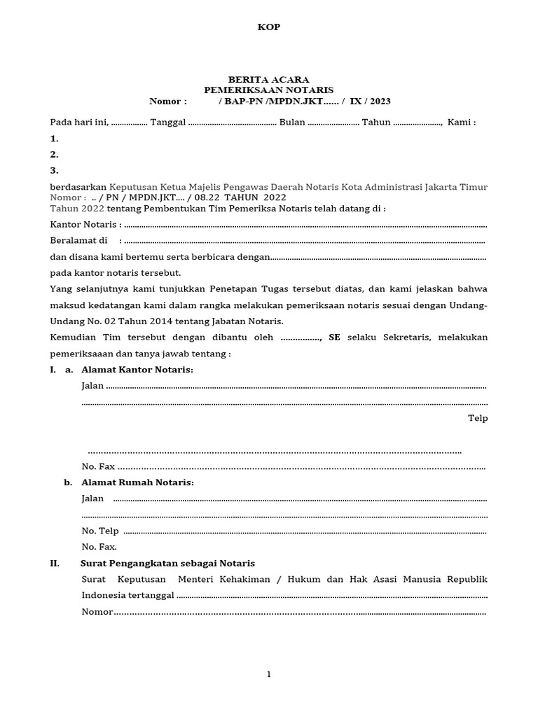 Bap Protokol Notaris Team ........ | PDF