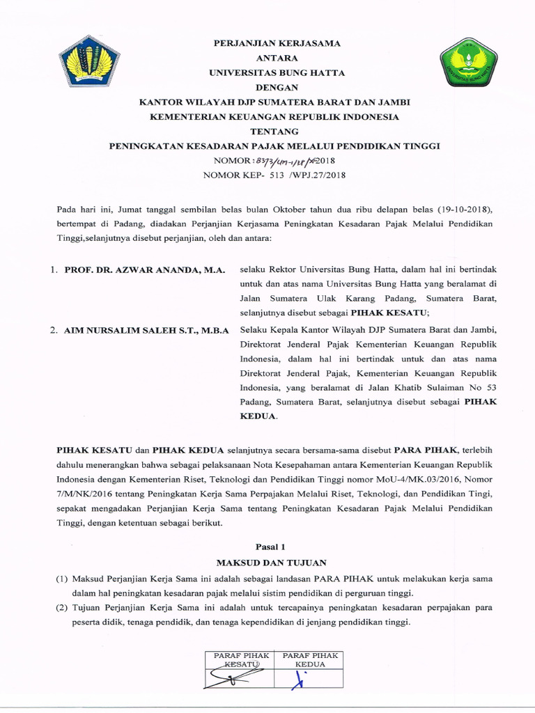 Mou Wilayah DPJ Sumbar Dan Jambi19112018 | PDF