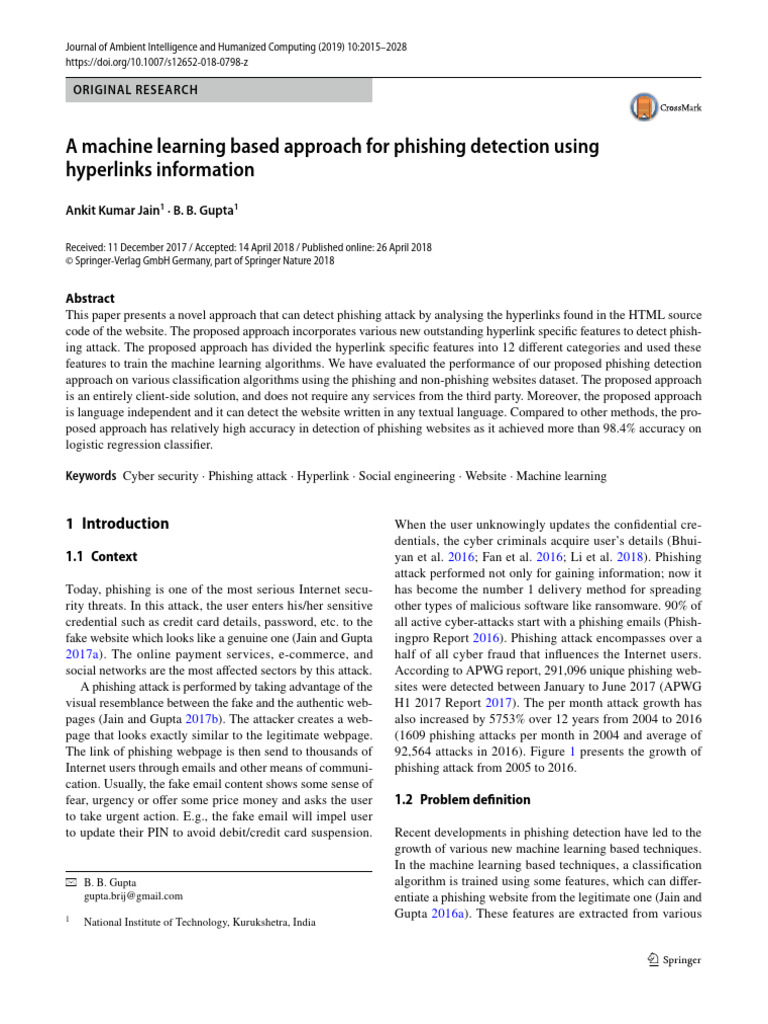 A Machine Learning Based Approach for Phishing Detection Using ... A Machine Learning Based Approach for Phishing Detection Using ...