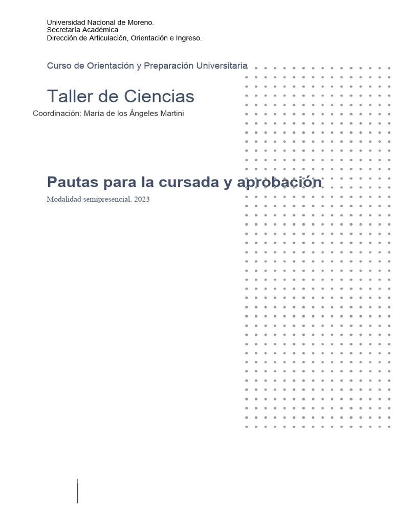 Pautas de Trabajo Del Taller de Ciencias 2023 Extensivo | PDF | Science | Enseñando