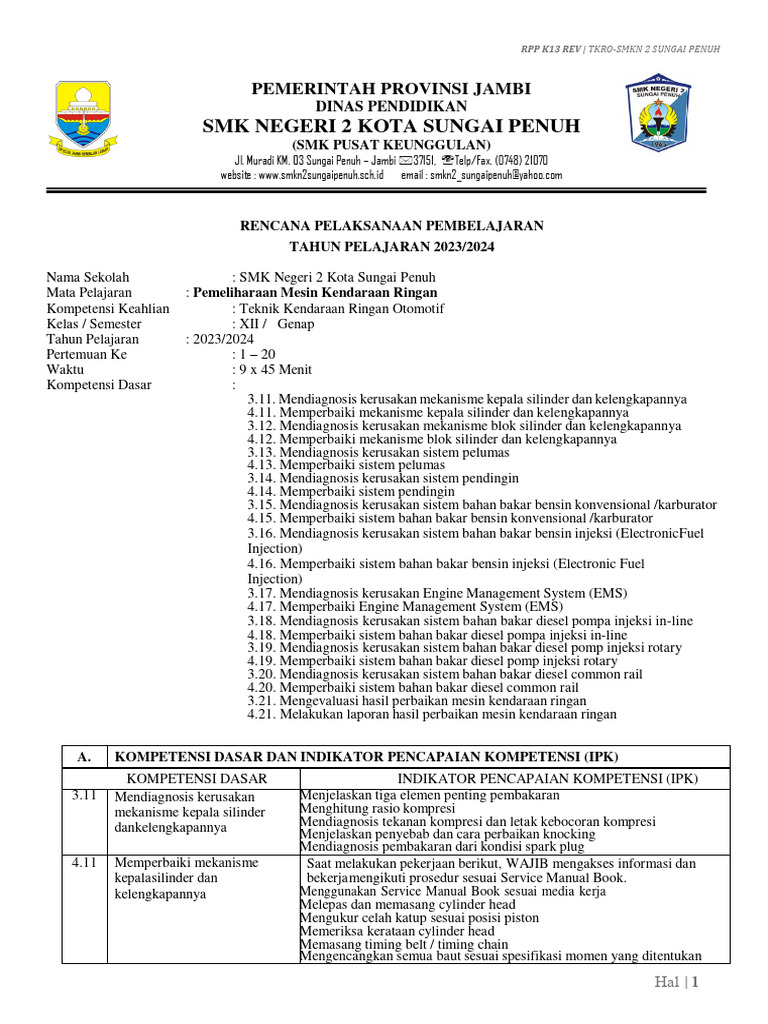 RPP Kelas Xii Tkro.. | PDF