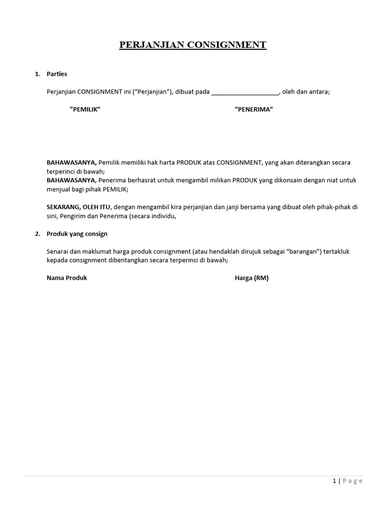 Consignment Agreement Malay | PDF | Pengelolaan Keuangan & Uang
