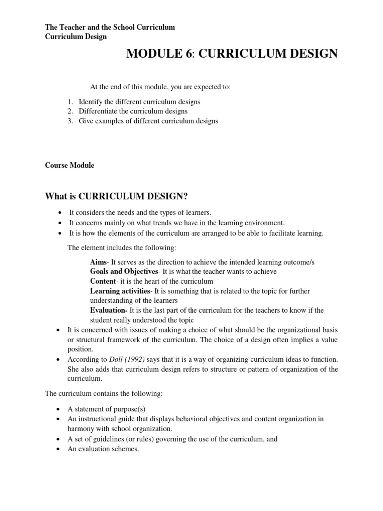 Module 6: Curriculum Design | PDF | Curriculum | Learning