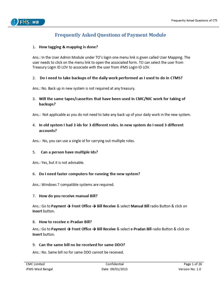 iFMS-West Bengal Payment Module FAQs | PDF | Cheque | Debit Card