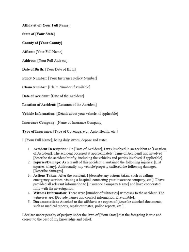 Sample Affidavit For Insurance | PDF | Affidavit | Insurance