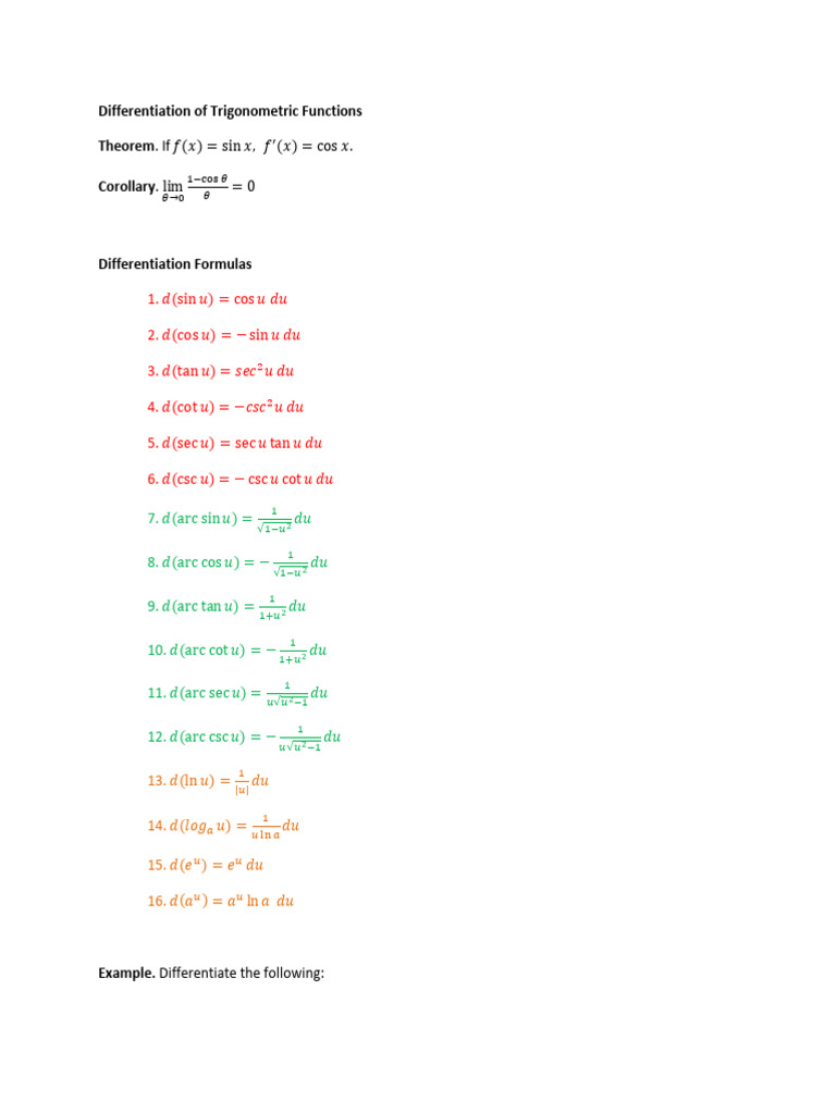 8. Differentiation of Trigonometric Functions | PDF | Trigonometric Functions | Geometry