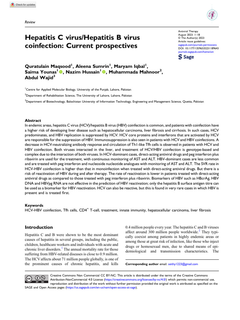 Hepatitis C and B Coinfection - Antiviral Therapy (2023) | PDF ...
