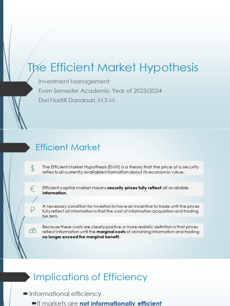 The EMH_Investment Management Session 8 | PDF | Efficient Market Hypothesis | Technical Analysis