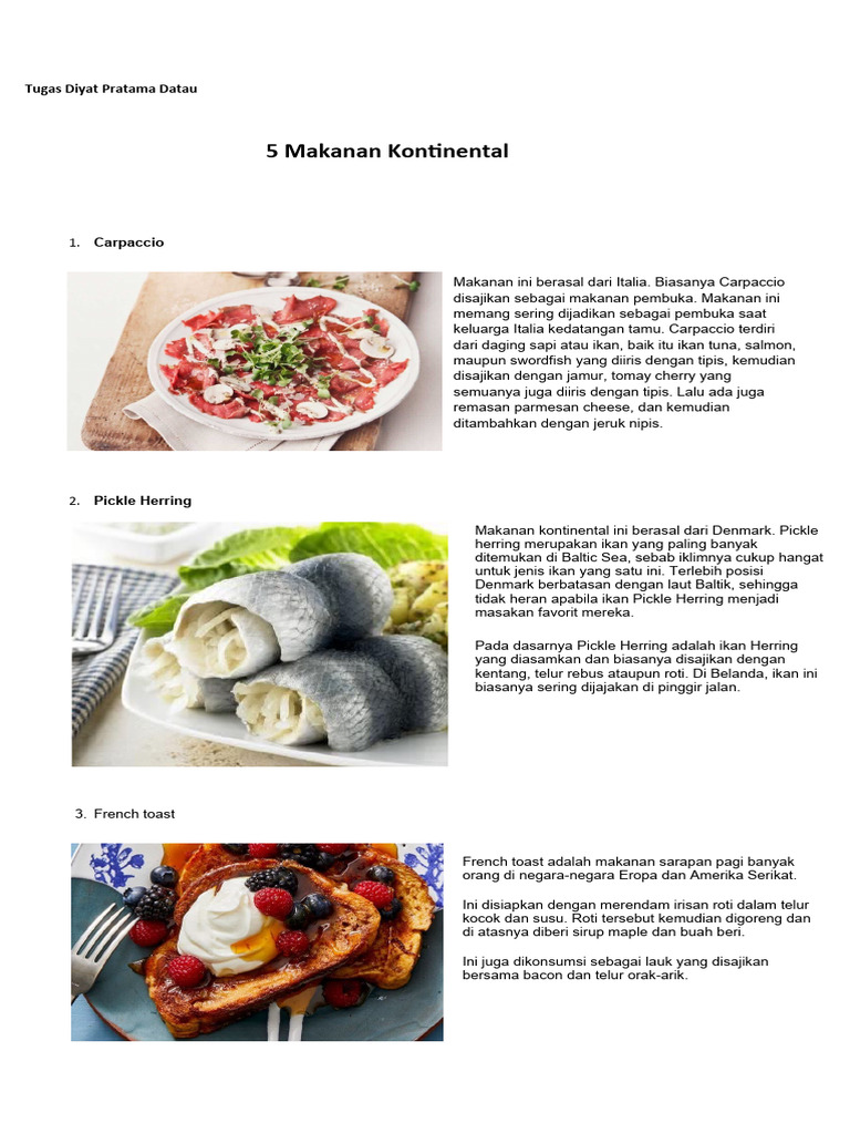 Contoh 5 Makanan Kontinental | PDF