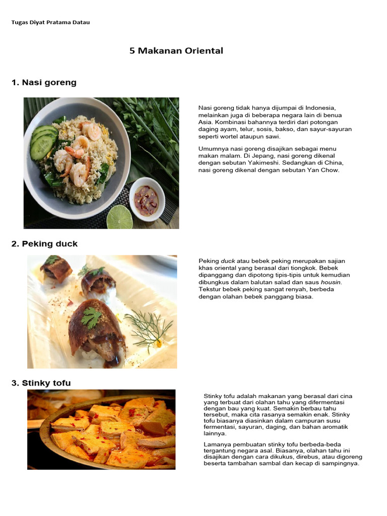 Contoh Makanan oriental | PDF