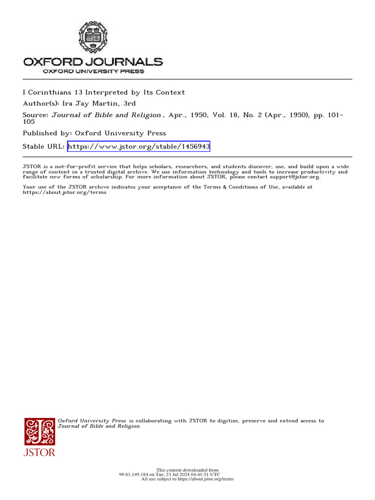 Contextual Analysis of I Corinthians 13 | PDF | Spiritual Gift | Paul ...
