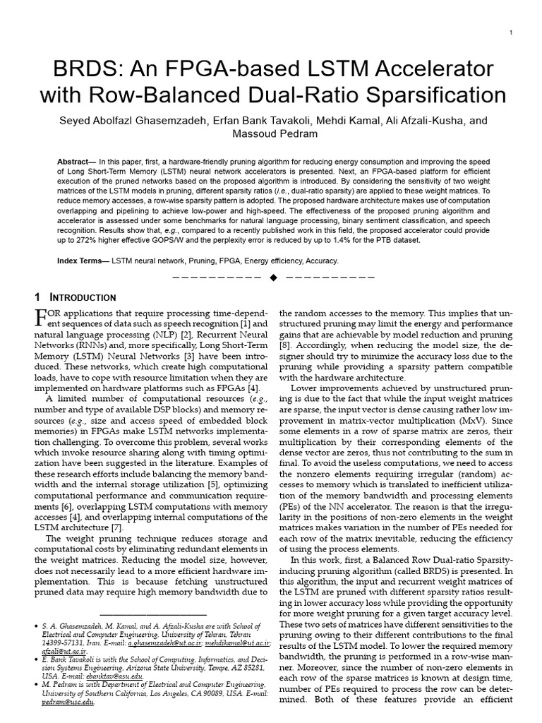 Brds An Fpga Based Lstm Accelerator With Row Balanced Dual Ratio Sparsification Pdf Matrix