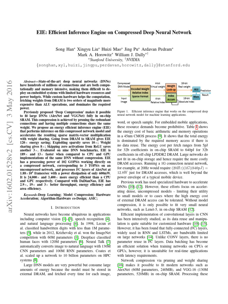 EIE: Efficient Inference Engine On Compressed Deep Neural Network | PDF | Deep Learning | Matrix ...
