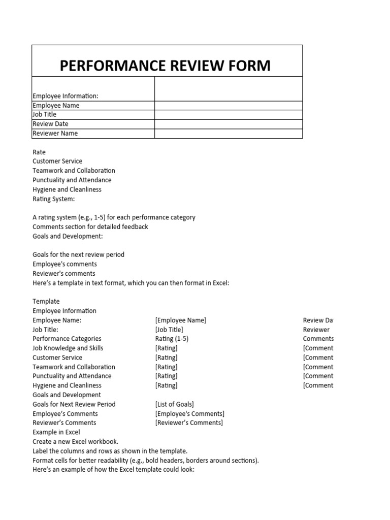 Performance Reviewing Form | PDF | Microsoft Excel | Performance Appraisal