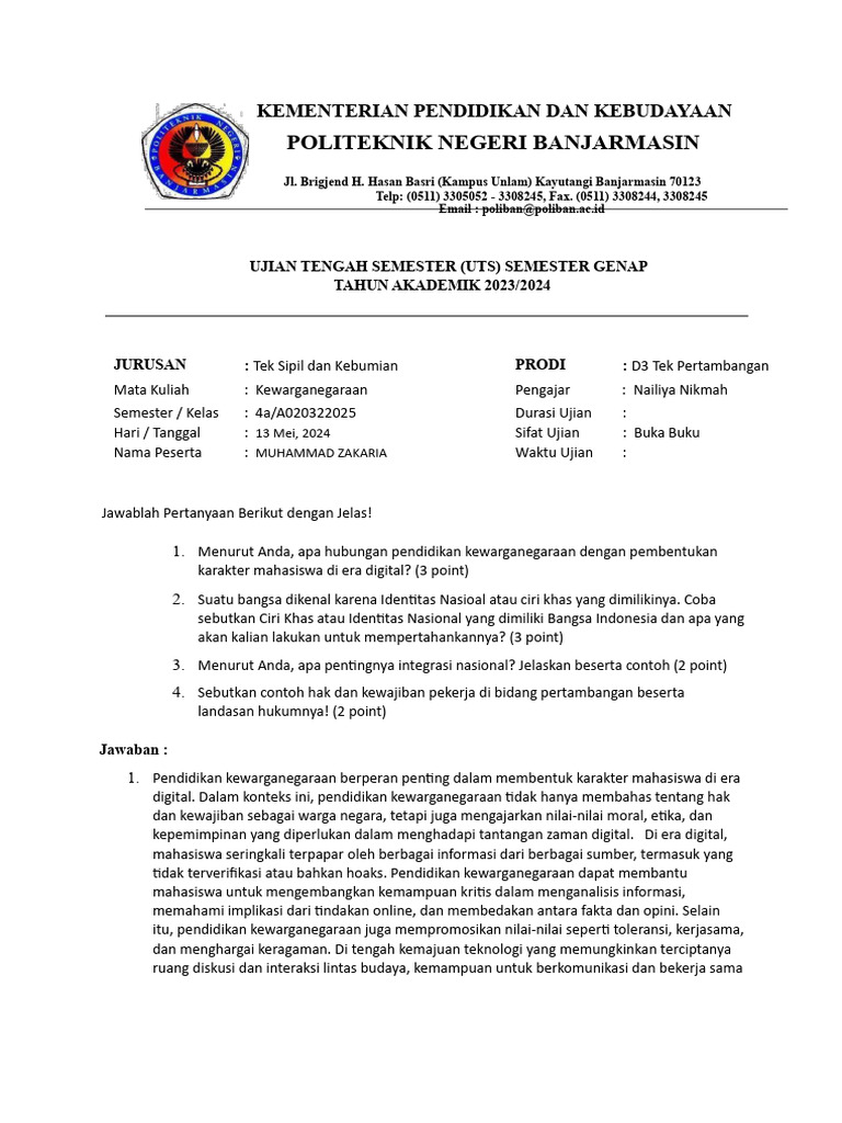 Muhammad Zakaria.A020322025 | PDF | Komputer