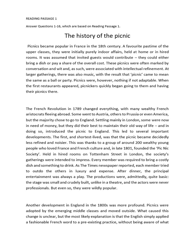 The History of Picnic | PDF | Picnic