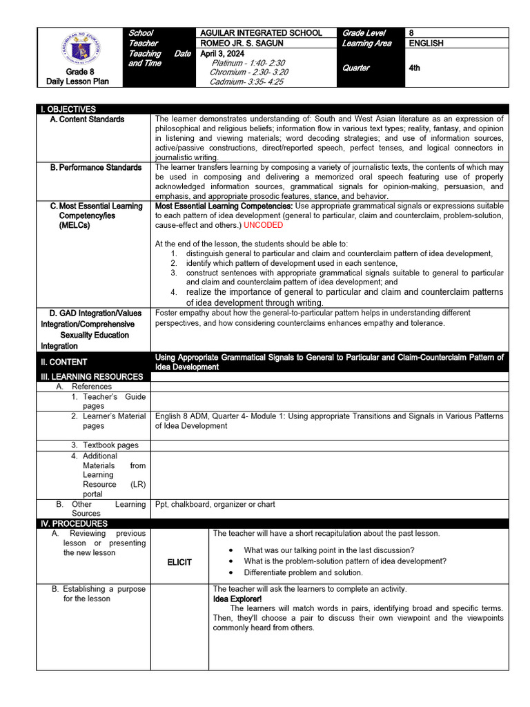 April 3-4 (General To Particular and Claim-Counterclaim) | PDF ...