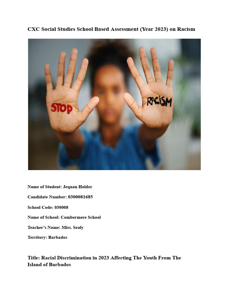 Social Studies SBA | PDF | Racism | Discrimination & Race Relations