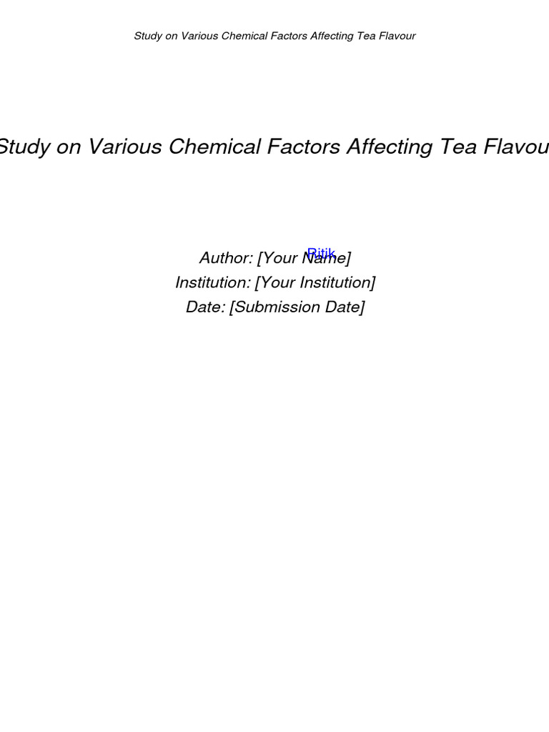 Study On Chemical Factors Affecting Tea Flavour | PDF | Taste | Tea