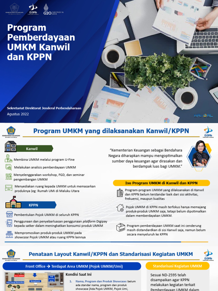 Bahan Rapat Program UMKM Kanwil KPPN Tahun 2022 Pada Kanwil DJPB Prov - DKI Jakarta | PDF