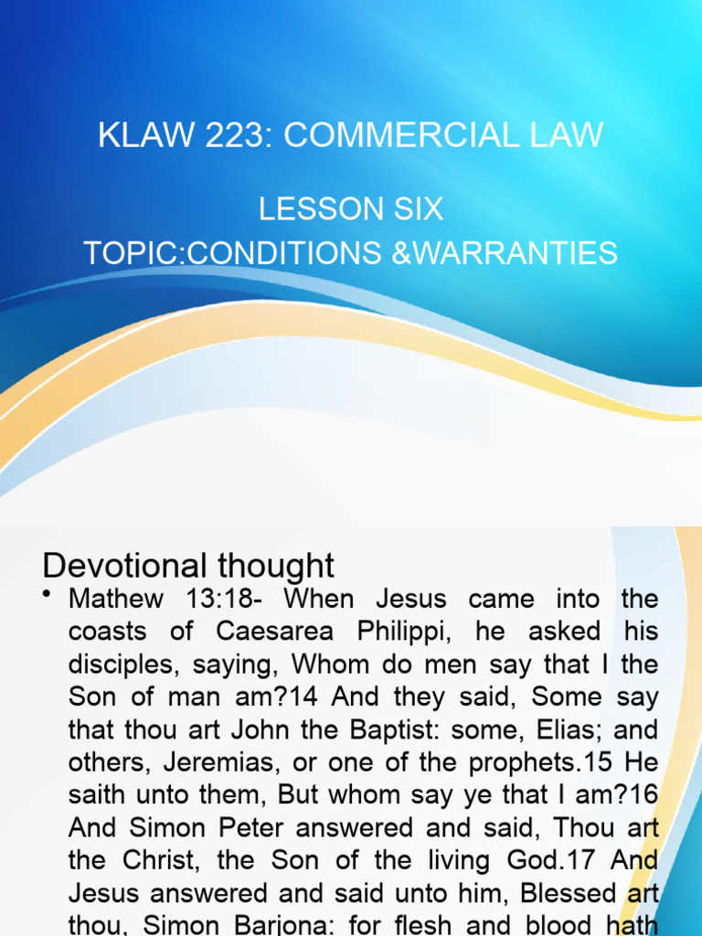 Conditions and Warranties in Commercial Law | PDF | Legal Concepts ...