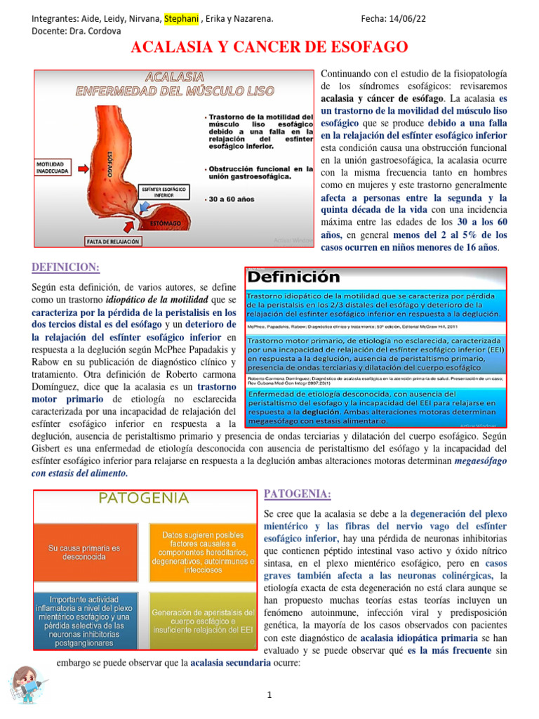Teorica 5.2 - Acalasia y Cancer Esofagico | PDF | Cáncer | Esófago