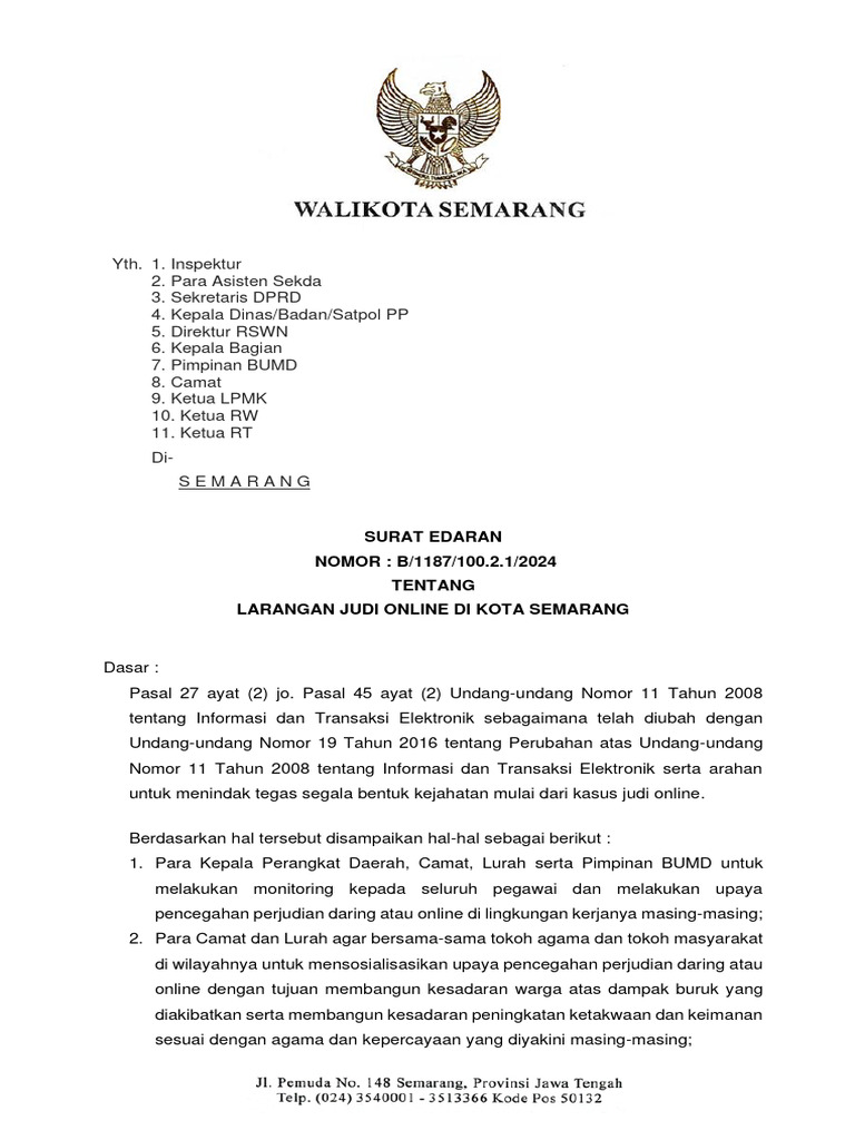 Surat Edaran Judi Online 12 Juli 2024 | PDF | Ilmu Sosial