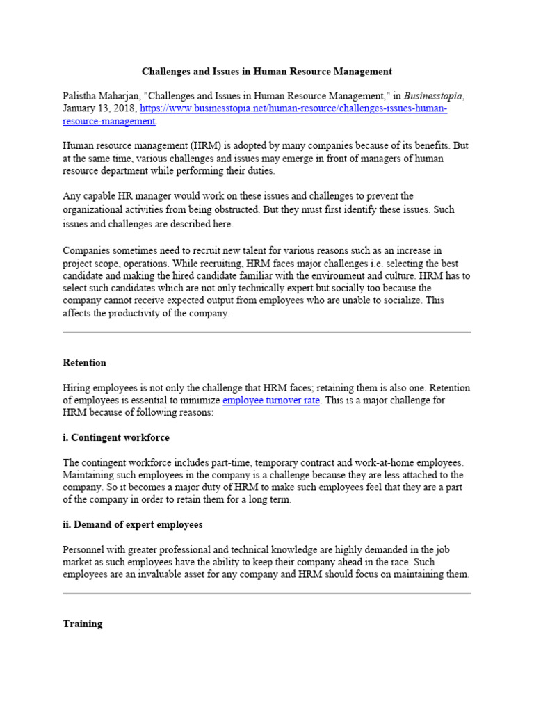 Challenges and Issues in Human Resource Management | PDF | Human ...