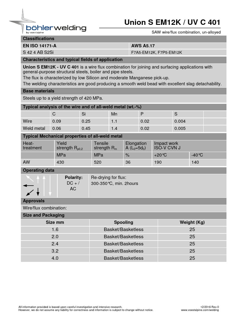 AI 16 Union S EM12K UV 401 | PDF | Construction | Welding