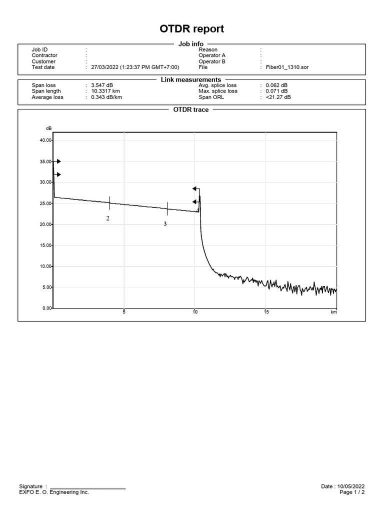 OTDR Report: Job Info | PDF | Optics | Electromagnetic Radiation