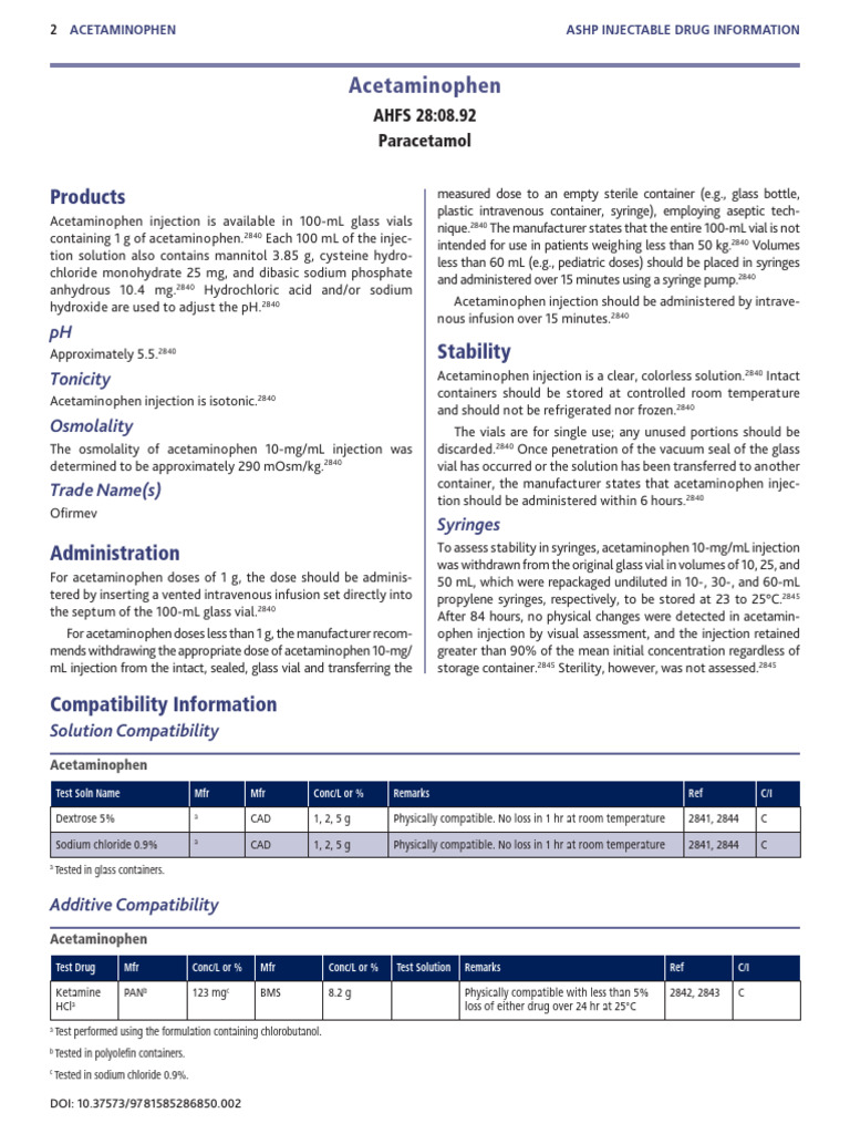 Acetaminophen Injection Overview | PDF | Injection (Medicine) | Syringe