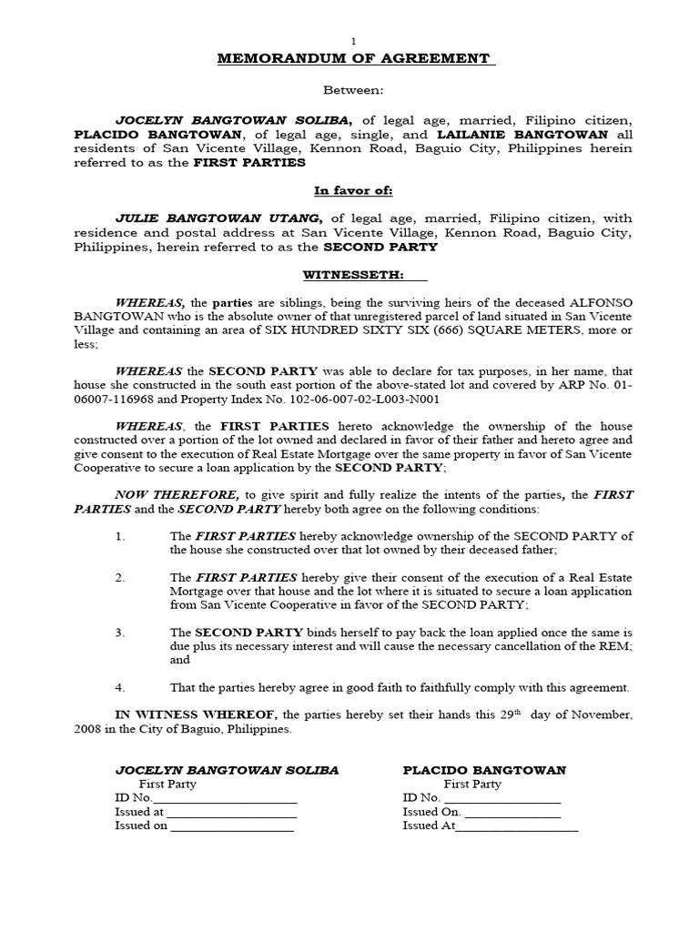 Memorandum of Agreement -utang | PDF | Natural Resources Law | Property Law