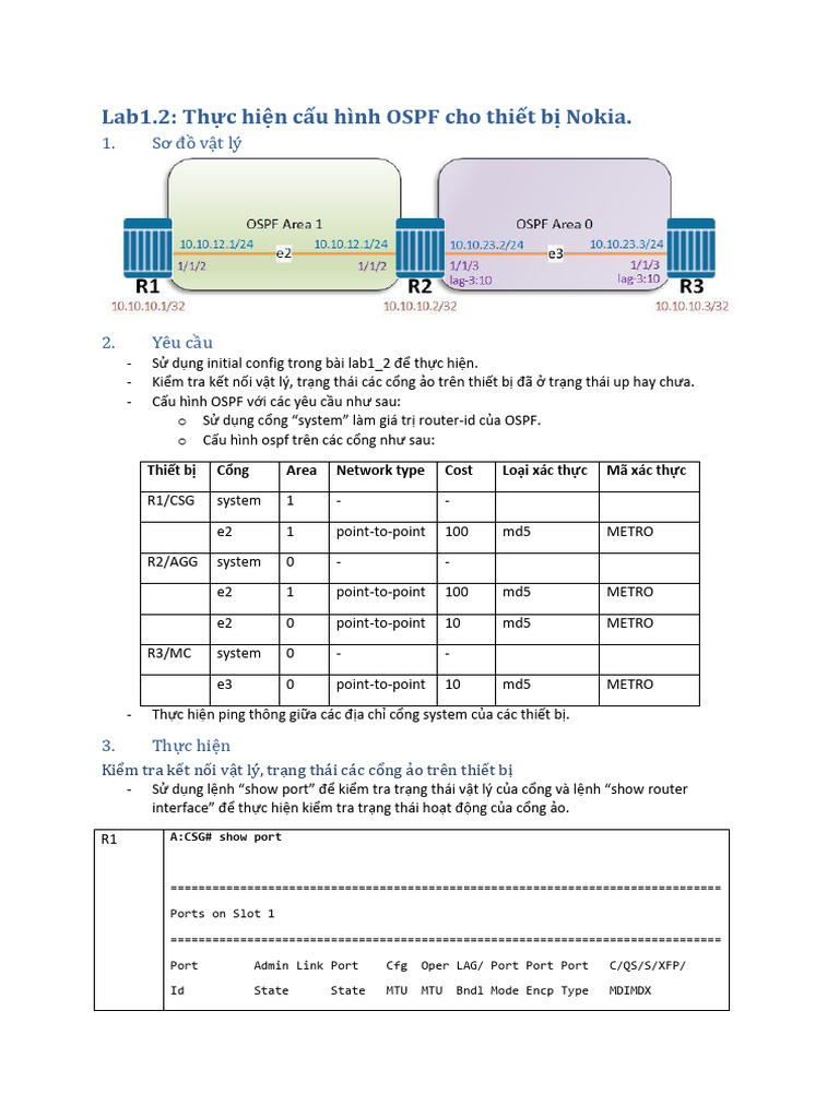 1 - 2 - Thực hiện cấu hình OSPF cho thiết bị Nokia | PDF