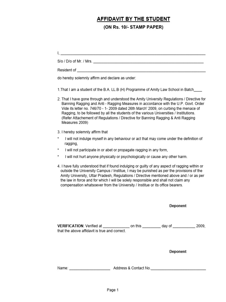 Affidavit by Student or Parent | PDF | Affidavit | Human Rights