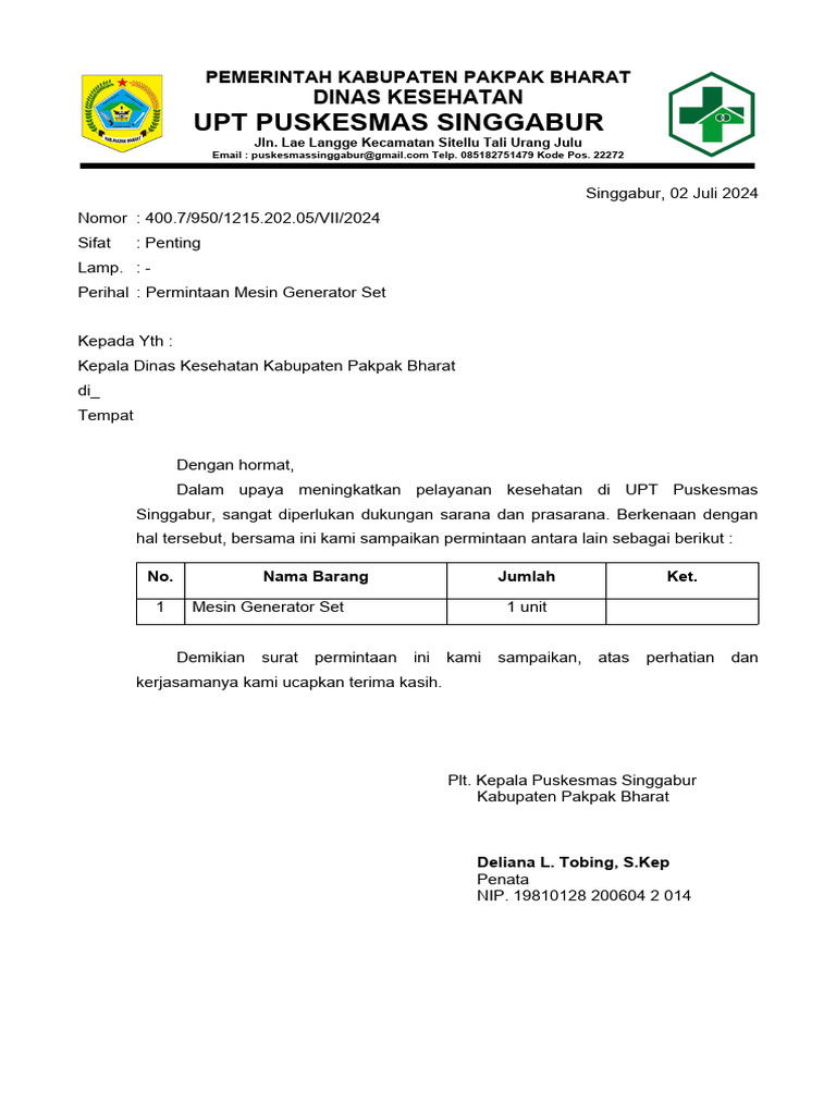 Surat Permohonan Genset | PDF