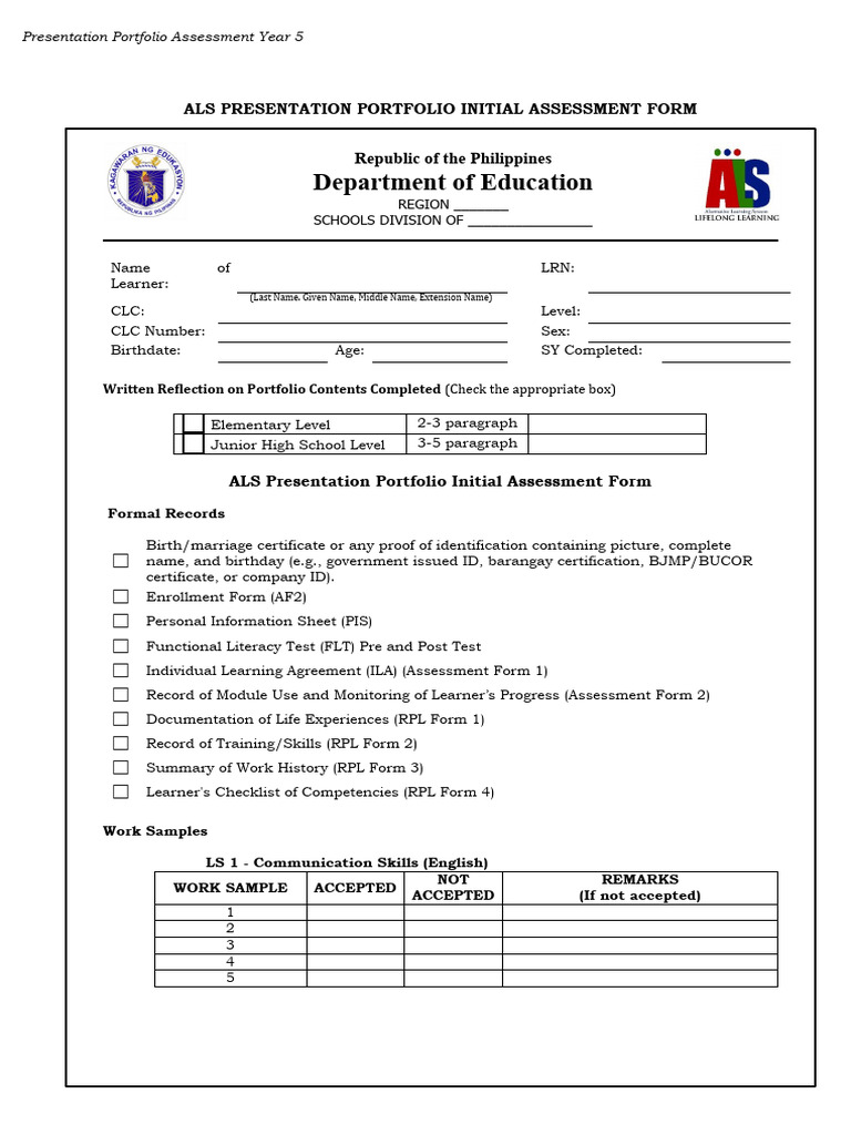 PPA 5 Initial Assessment Form | PDF | Learning | Education Theory
