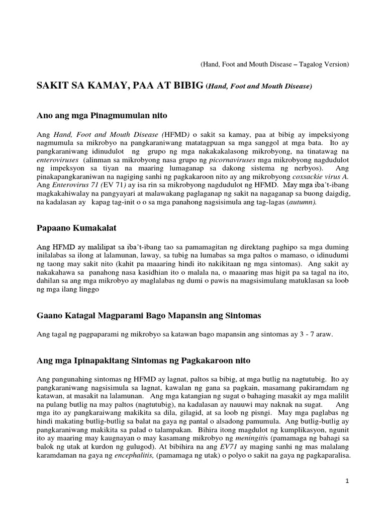 HFMD Fact Sheet Tagalog 20100618 | PDF
