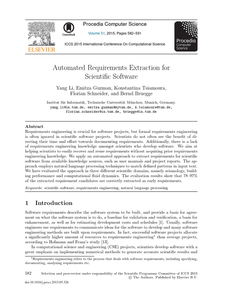 Automated Requirements Extraction For Scientific - 2015 - Procedia Computer Sci | PDF | Part Of ...