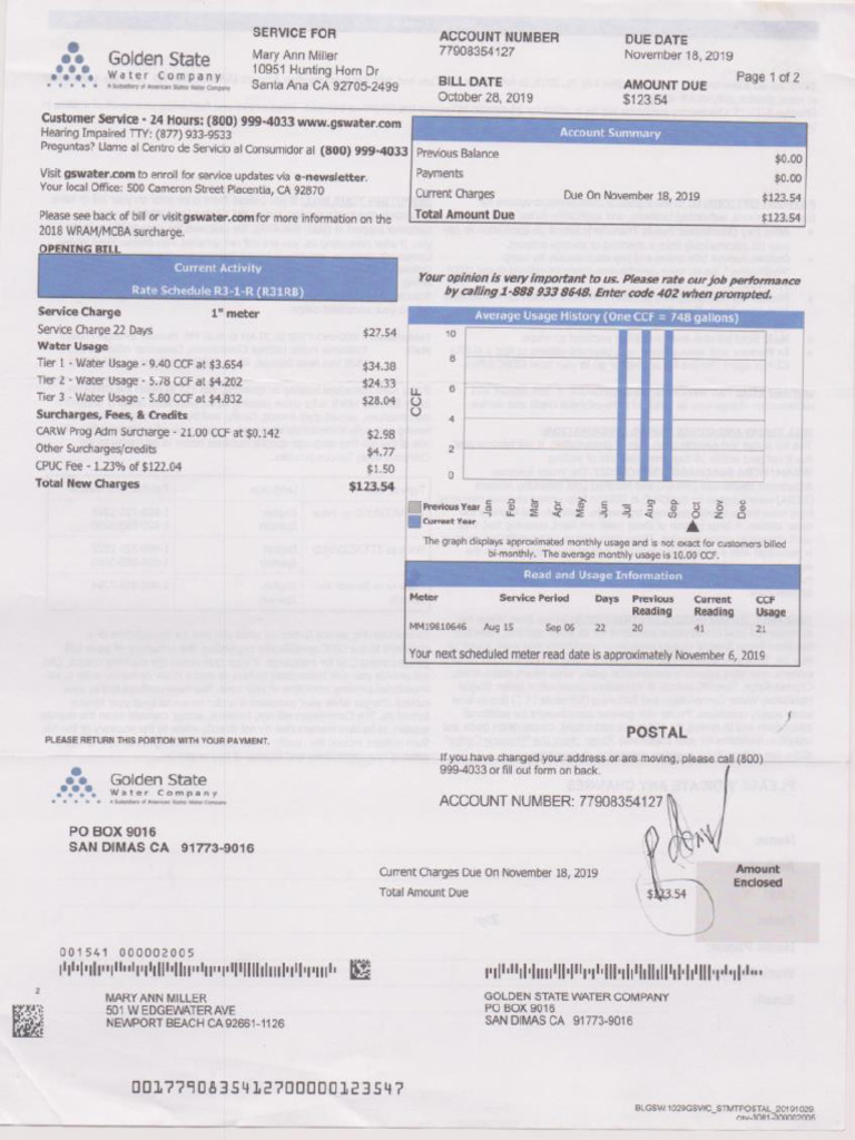 Hunting Horn WATER Bill Acct Info Golden State Water Gswater-Com | PDF