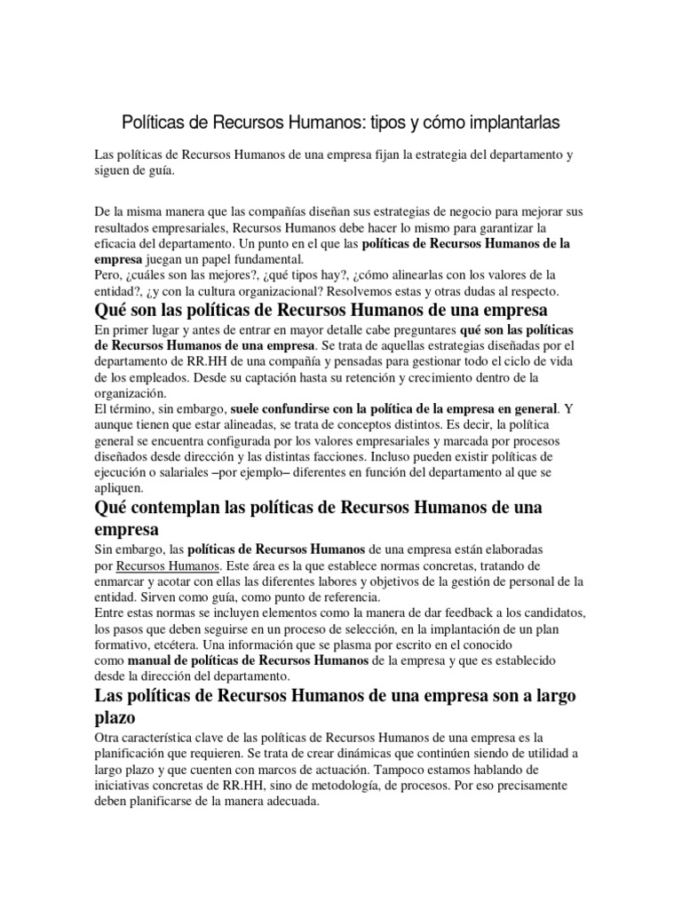 Políticas de Recursos Humanos | PDF | Gestión de recursos humanos | Business