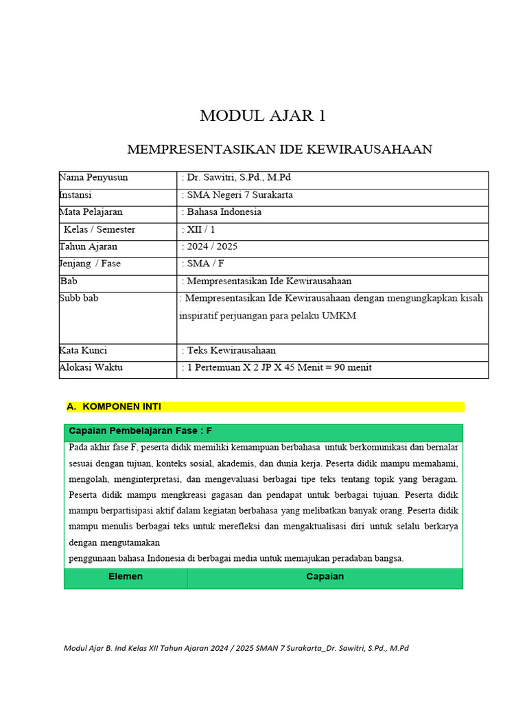 Mempresentasikan Ide Kewirausahaan Kelas XII | PDF