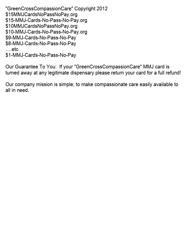 $10 MMJ Cards No Pass No Pay | PDF