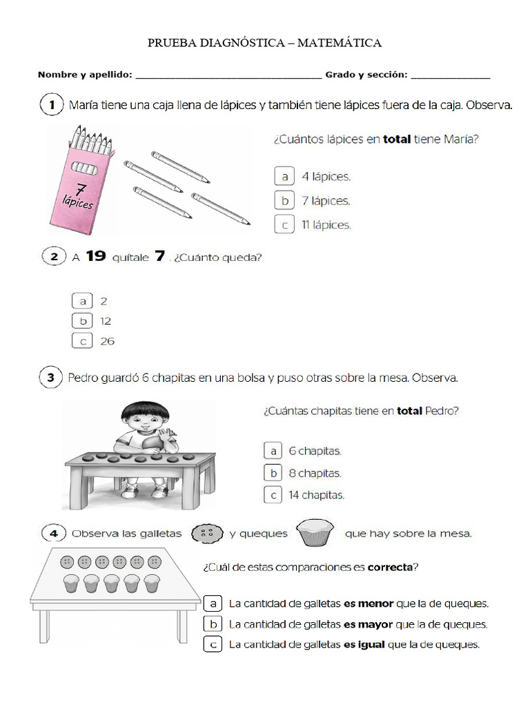 Prueba Diagnóstica-Matemática | PDF | Métodos y materiales de enseñanza
