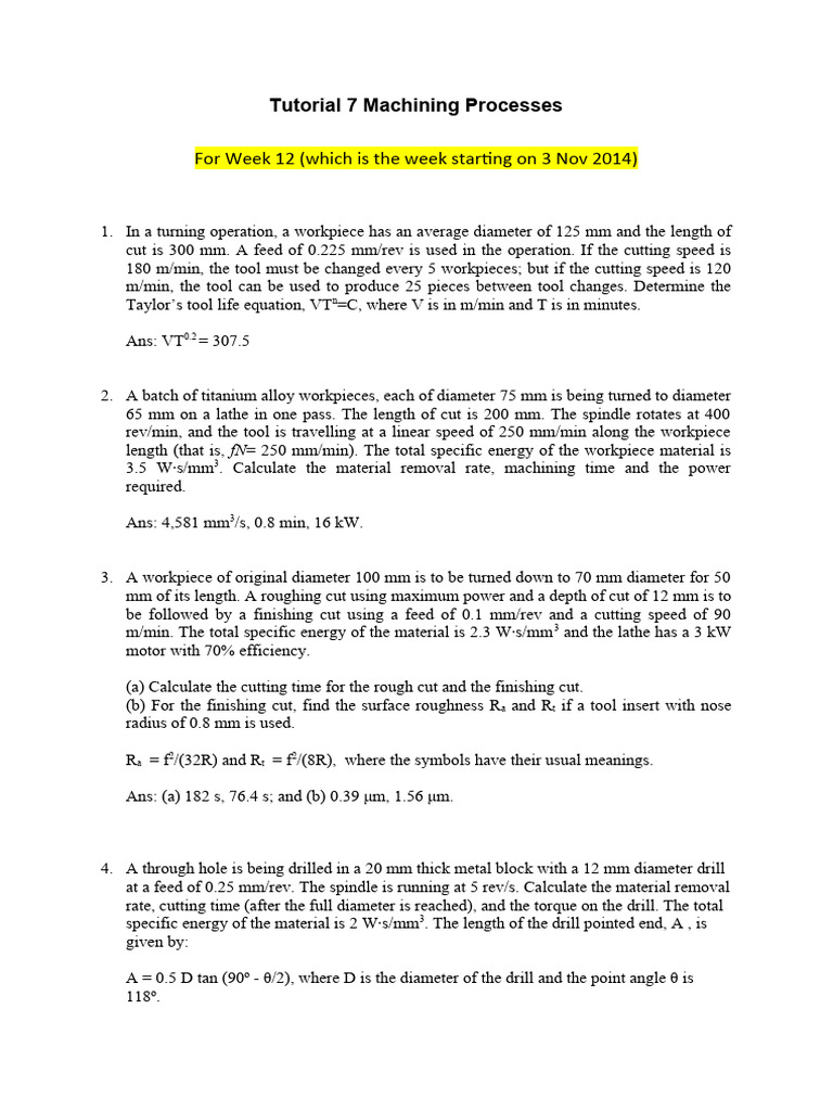 Machining Processes - Question | PDF | Science & Mathematics